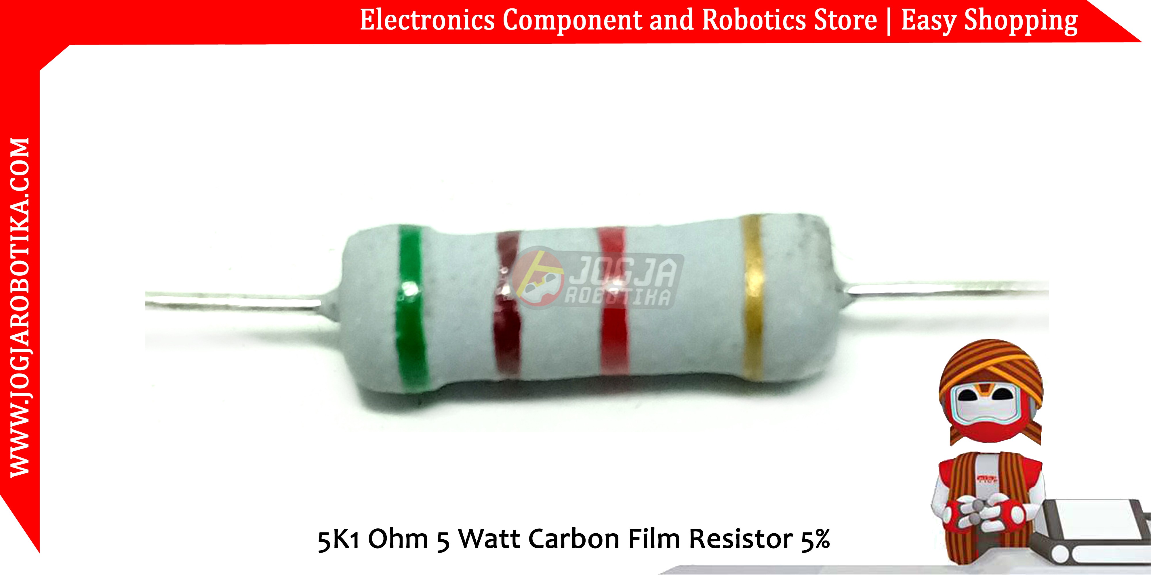 Jual 5K1 Ohm 5 Watt Carbon Film Resistor