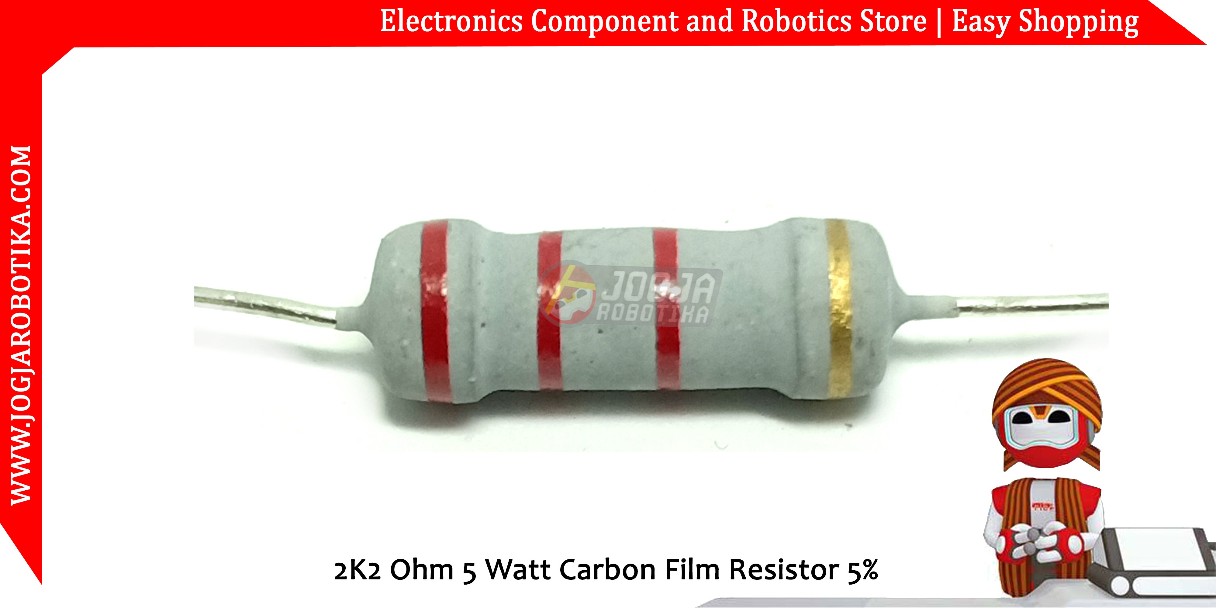 Jual 2K2 Ohm 5 Watt Carbon Film Resistor
