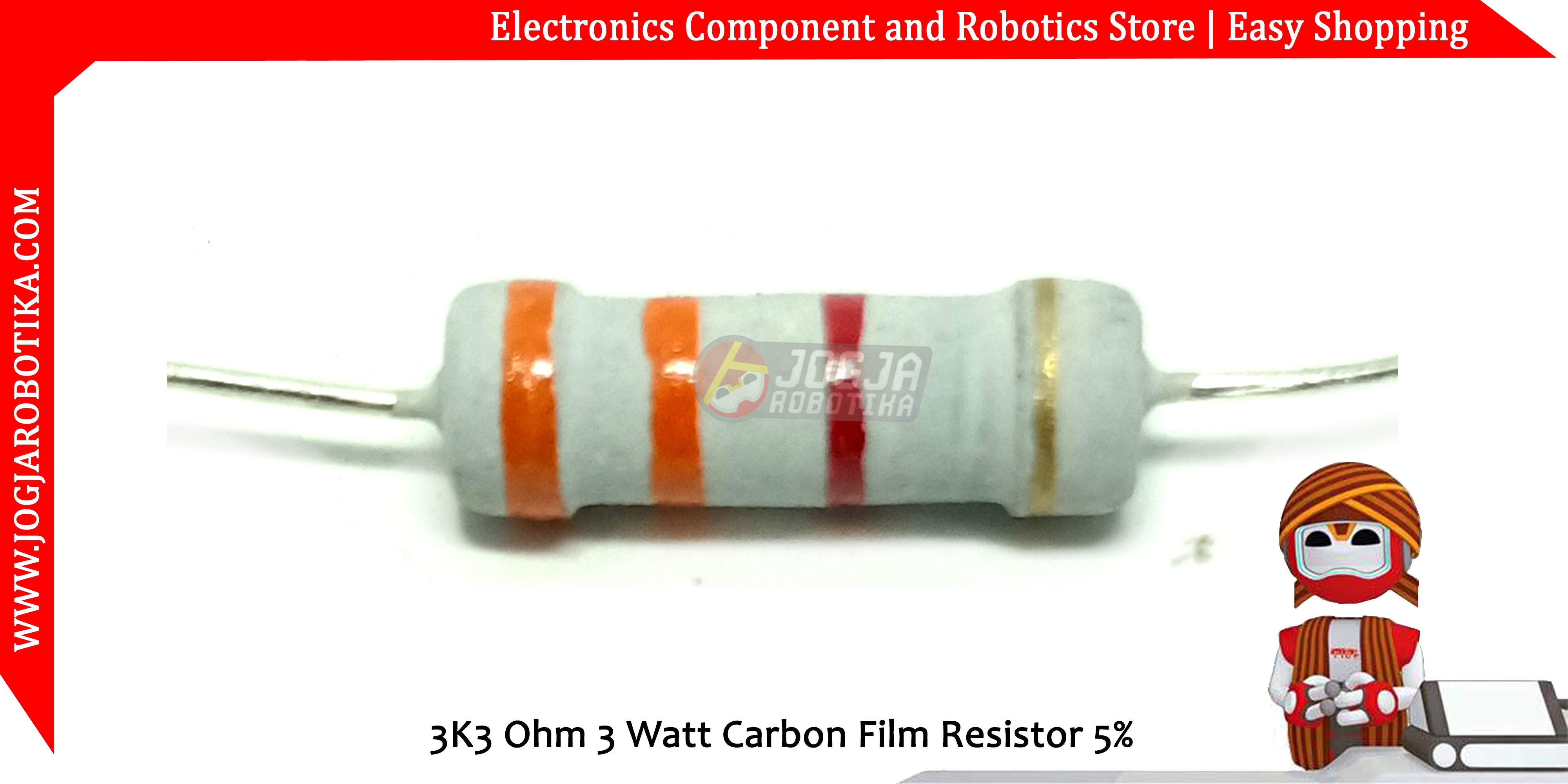 Jual 3K3 Ohm 3 Watt Carbon Film Resistor