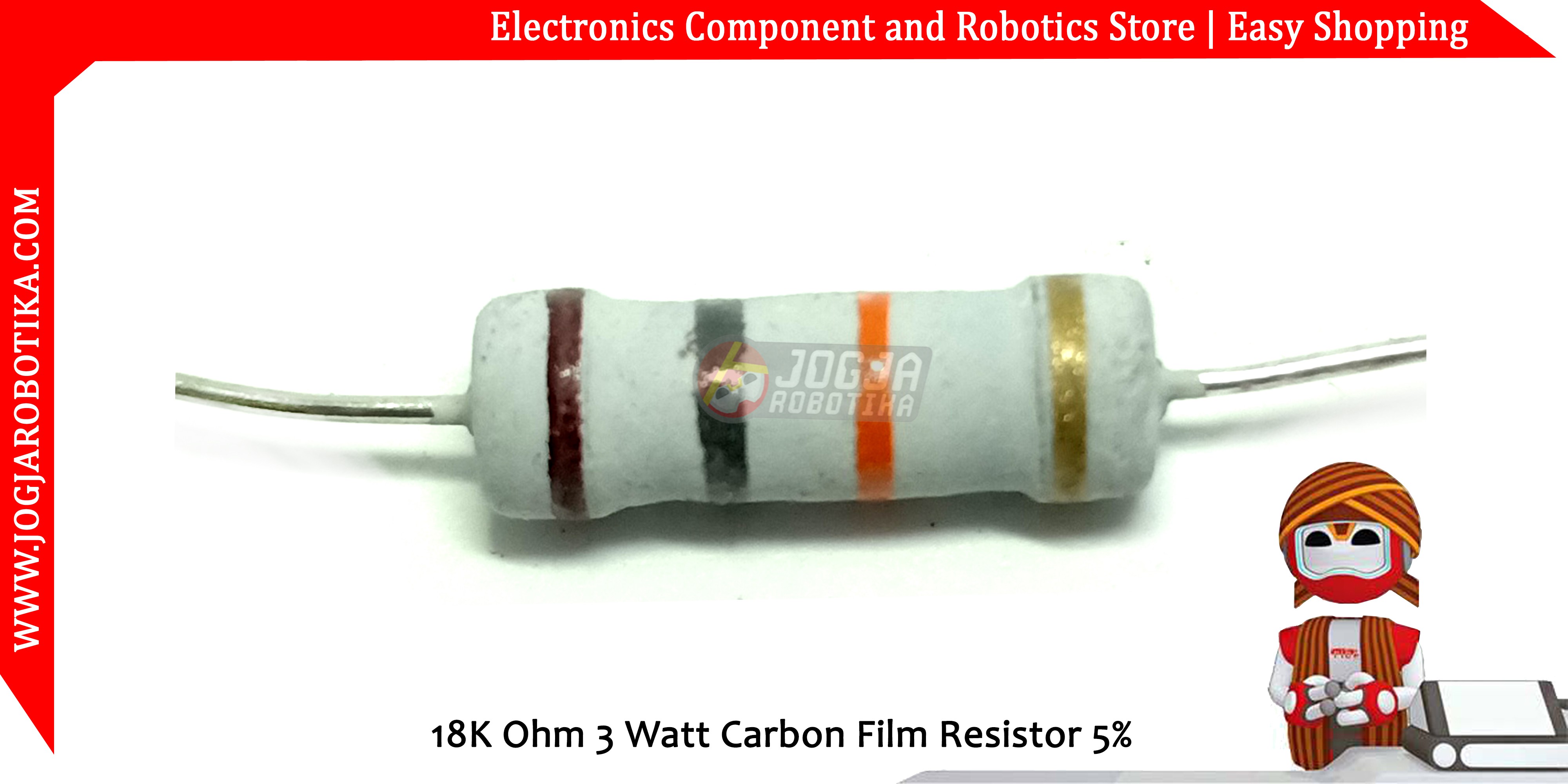 Jual 18K Ohm 3 Watt Carbon Film Resistor