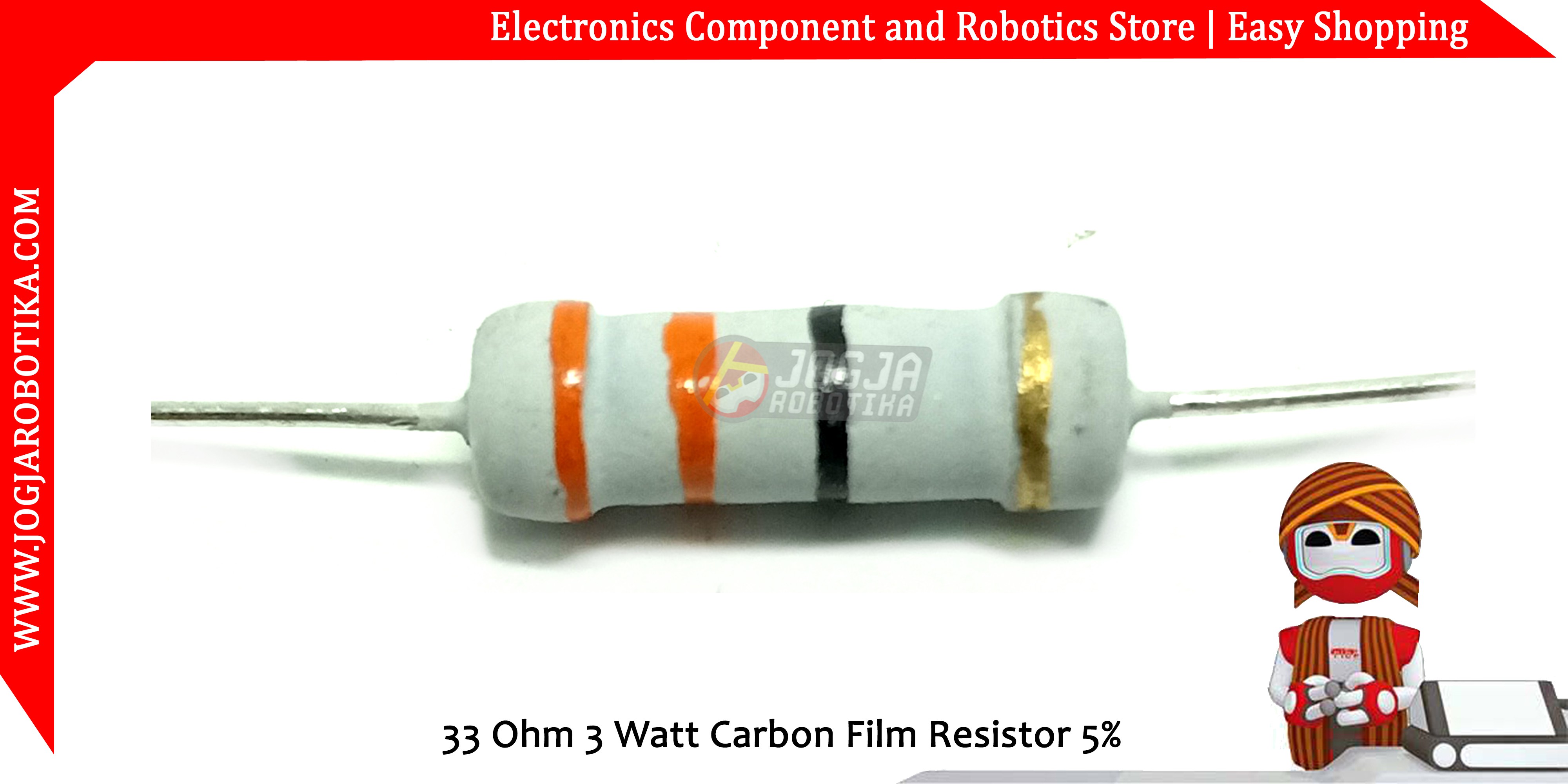 Jual 33 Ohm 3 Watt Carbon Film Resistor