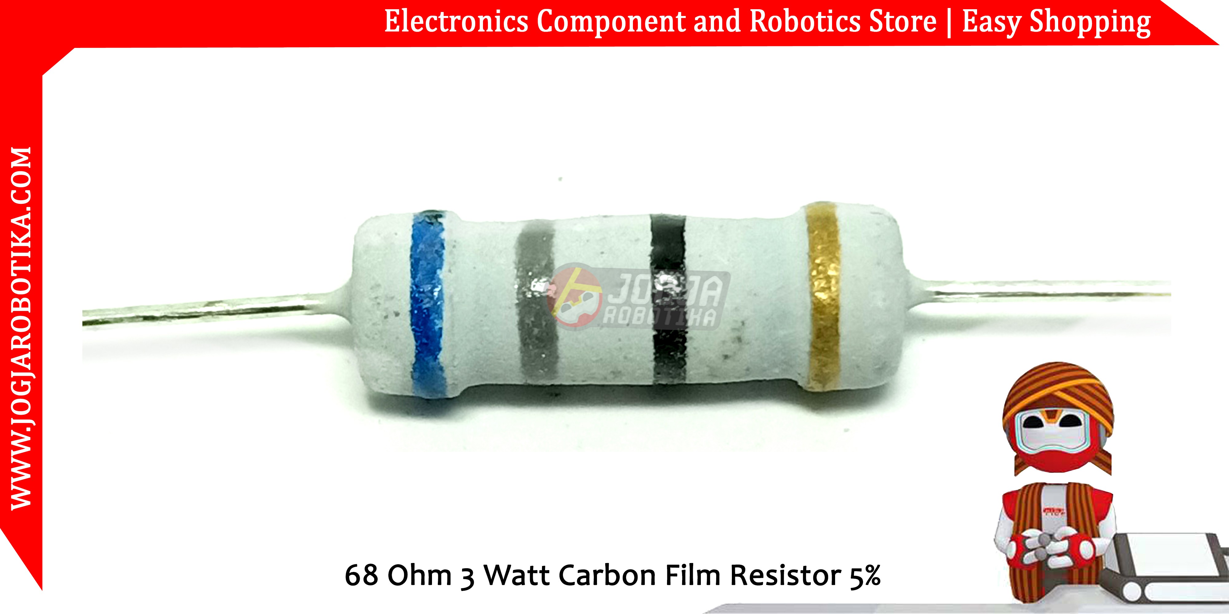 Jual 68 Ohm 3 Watt Carbon Film Resistor