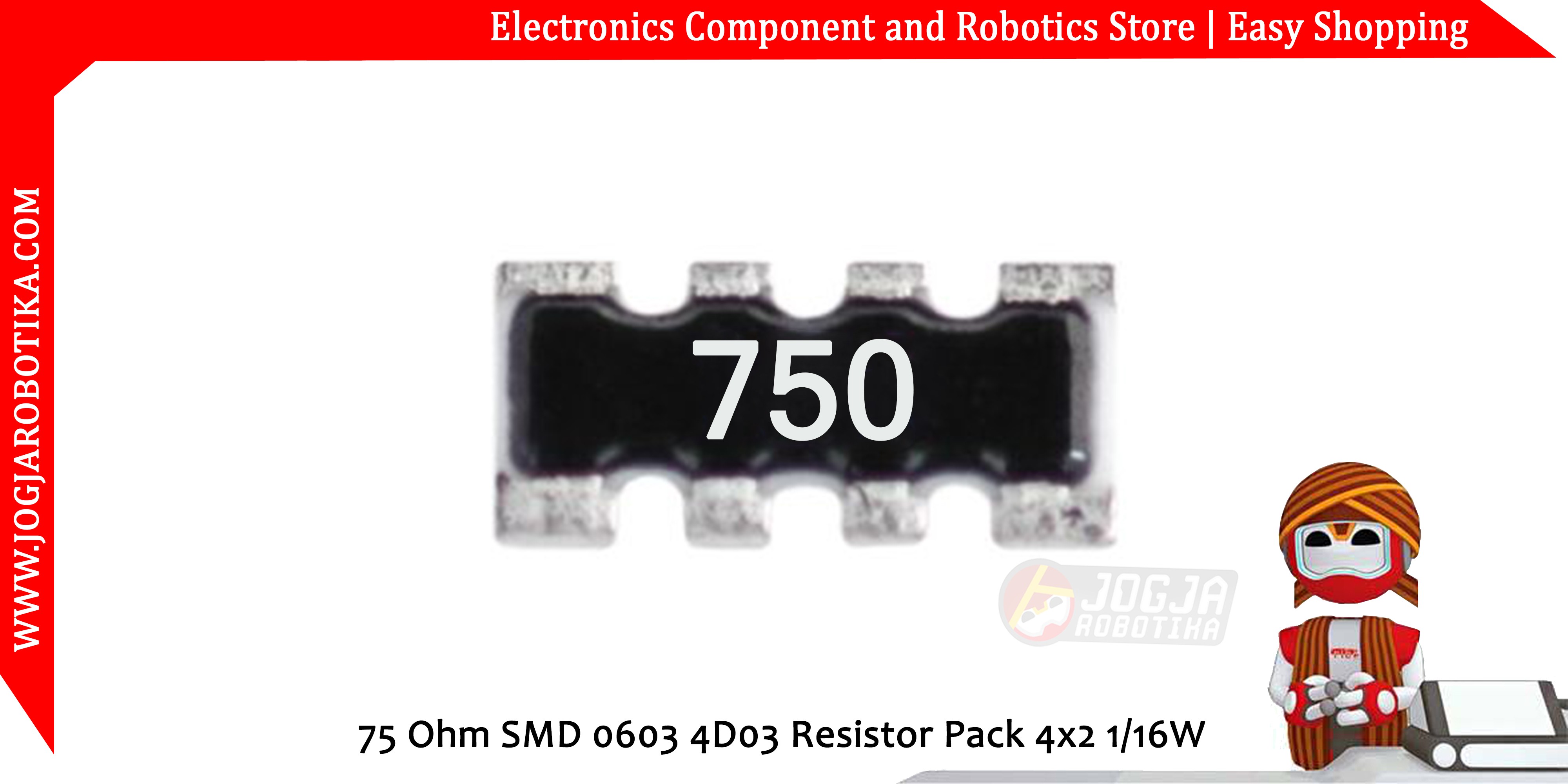 Jual 75 Ohm SMD 0603 4D03 Resistor Pack 4x2 1/16W