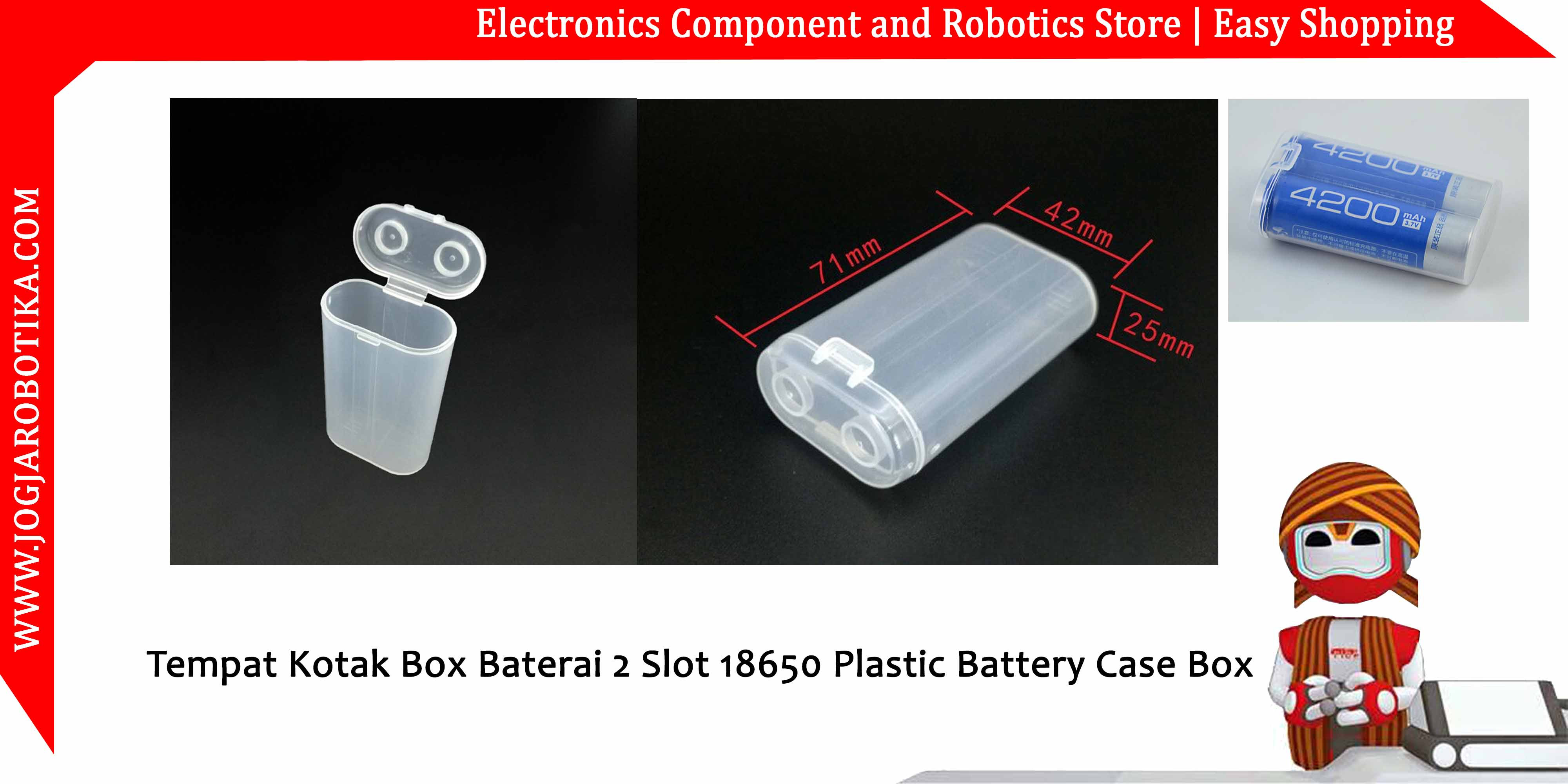Jual Tempat Kotak Box Baterai 2 Slot 18650 Plastic Battery Case Box