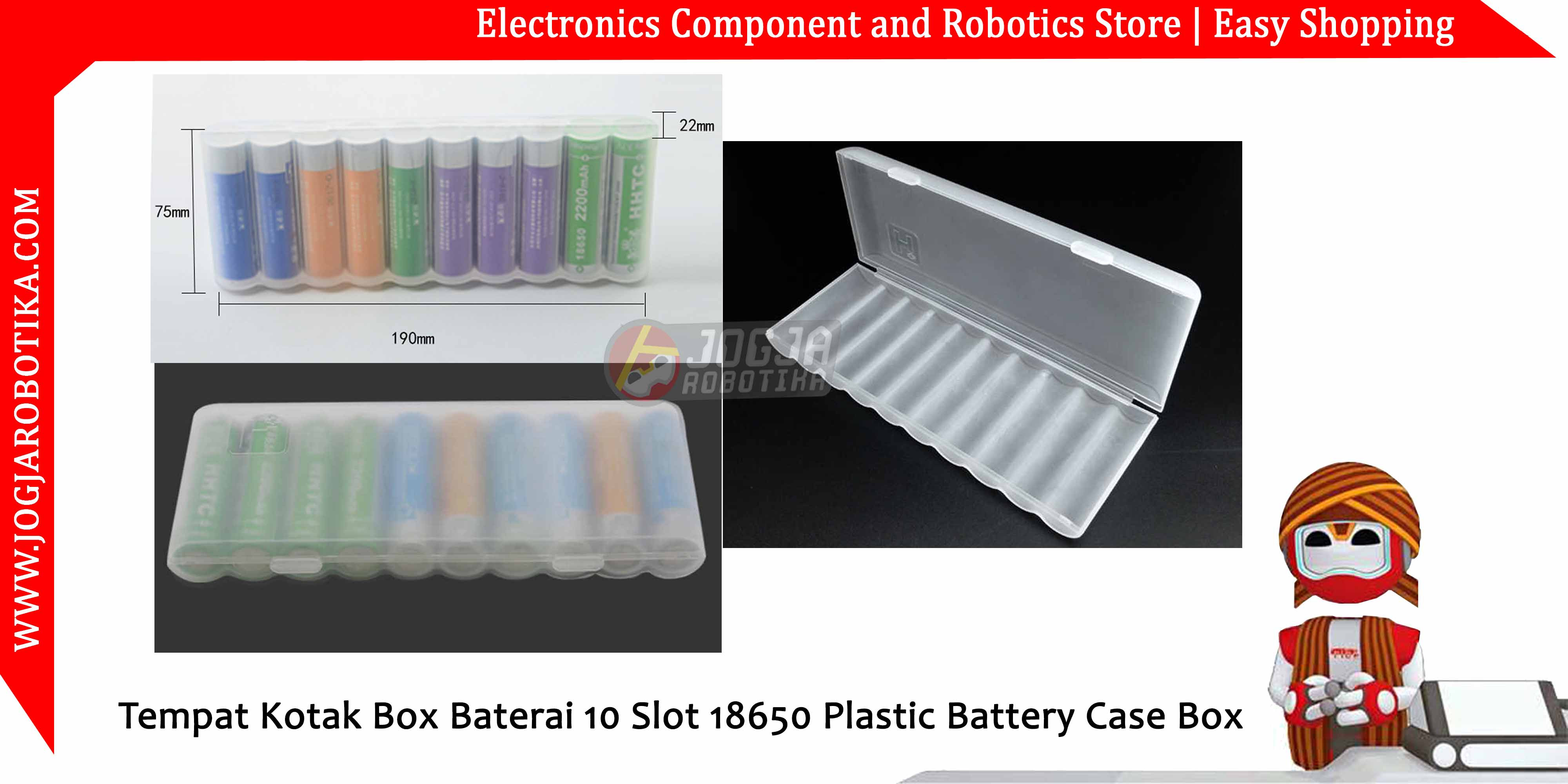 Jual Tempat Kotak Box Baterai 10 Slot 18650 Plastic Battery Case Box