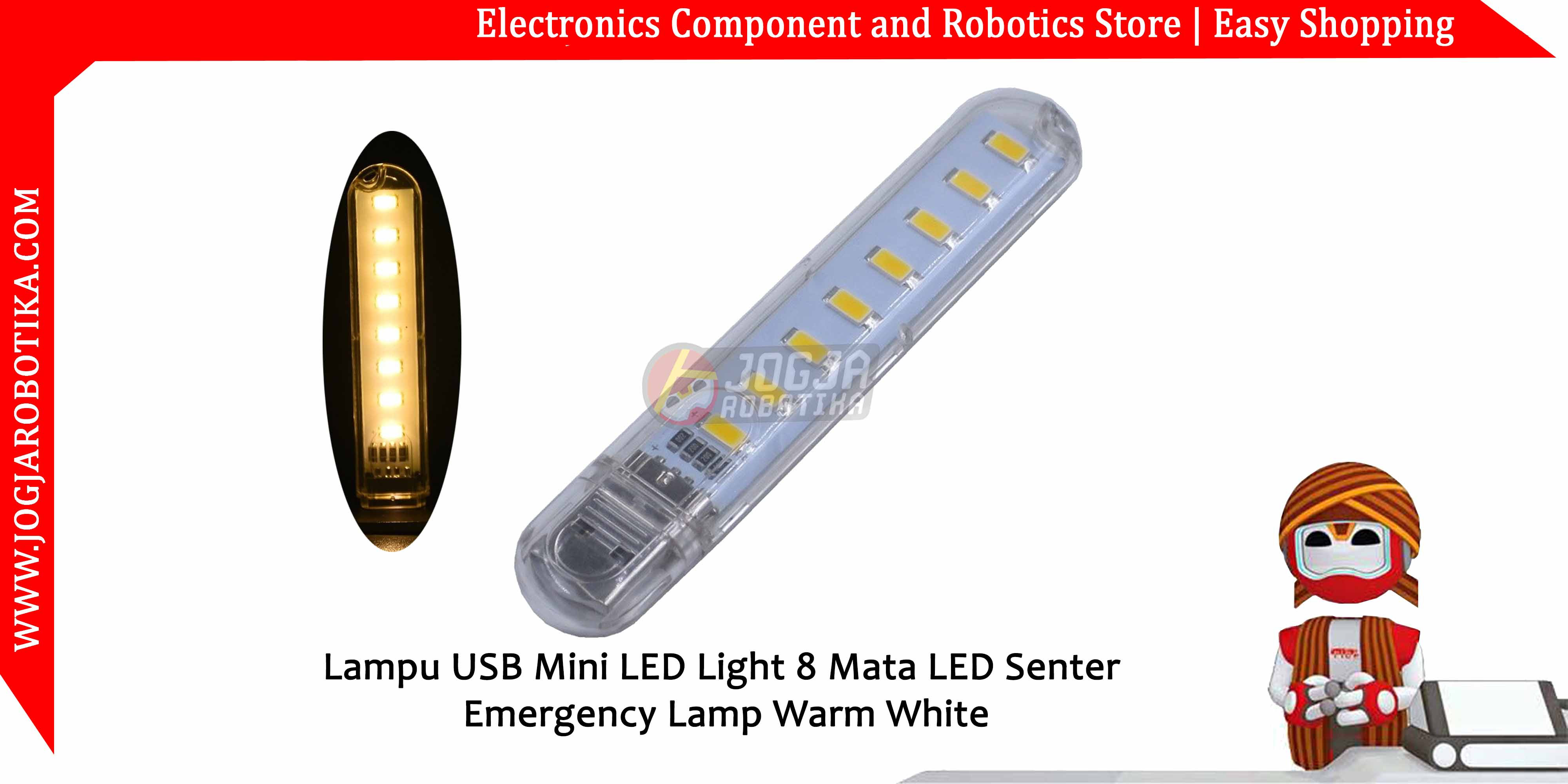jual Lampu USB Mini LED Light 8 Mata LED Senter Emergency Lamp Warm White