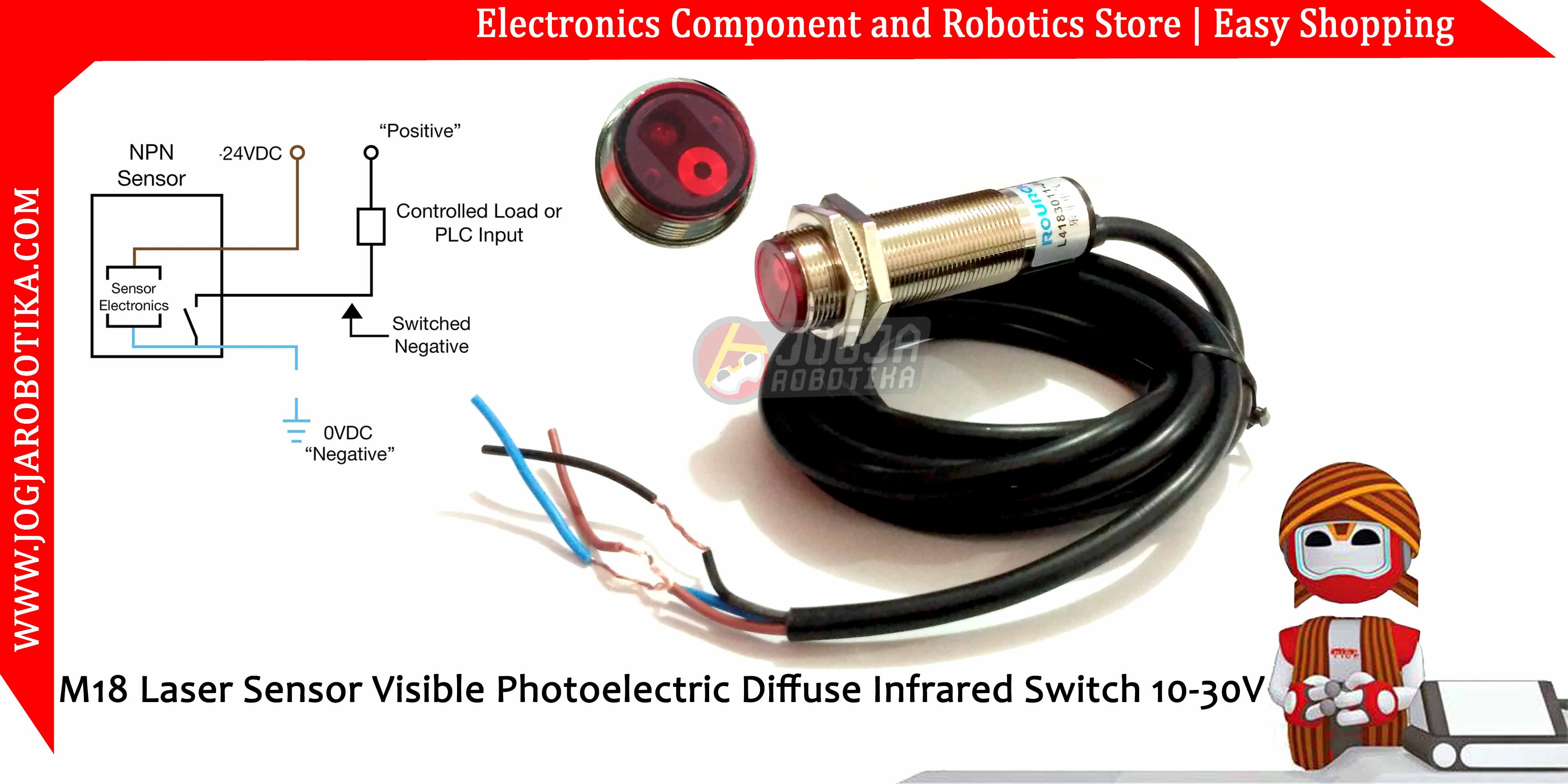 Jual M18 Laser Sensor Visible Photoelectric Diffuse Infrared Switch 10-30V