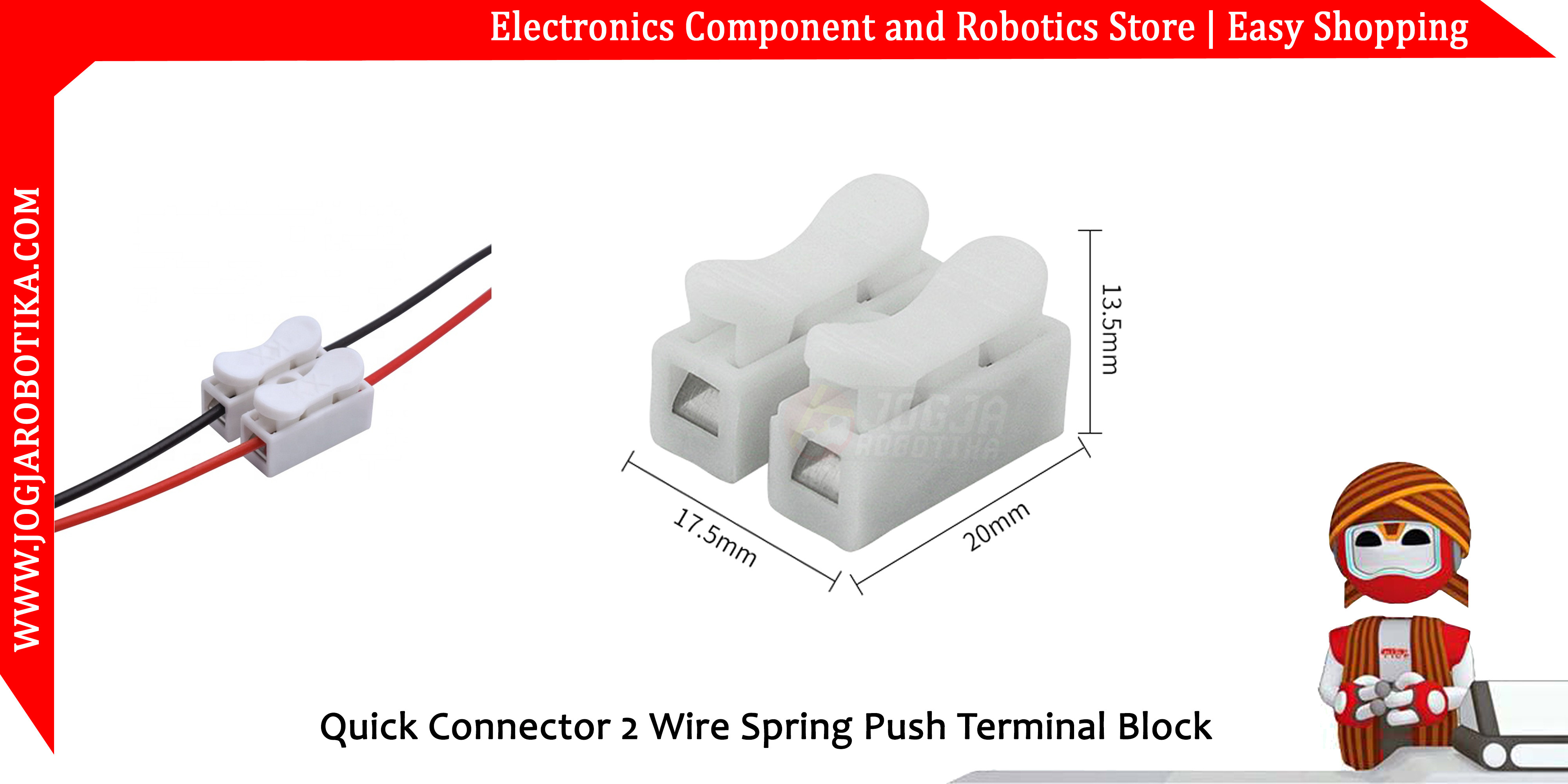 Quick Connector 2 Wire Spring Push & Lock Terminal Block