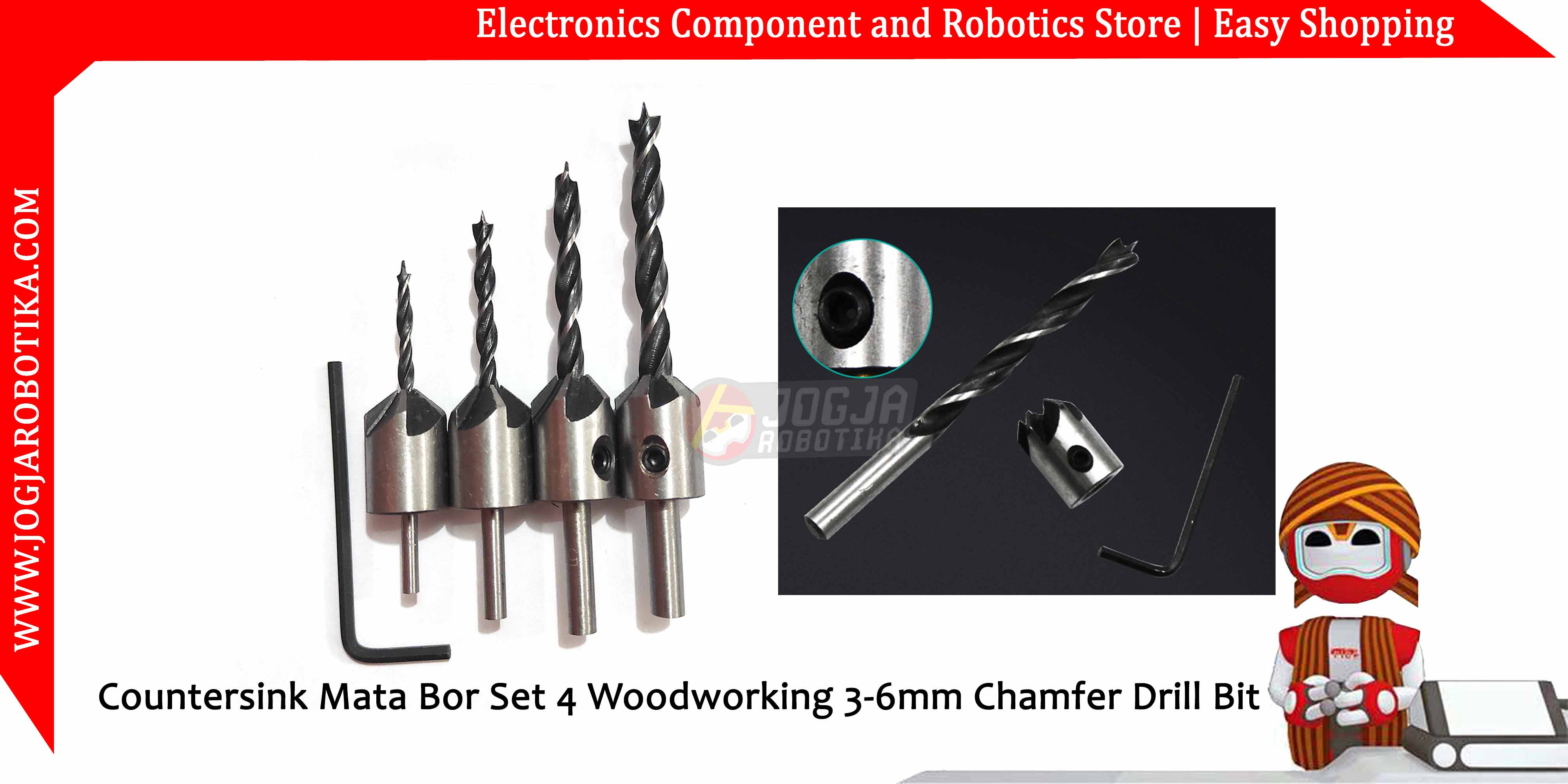 jual Countersink Mata Bor Set 4 Woodworking 3-6mm Chamfer Drill Bit
