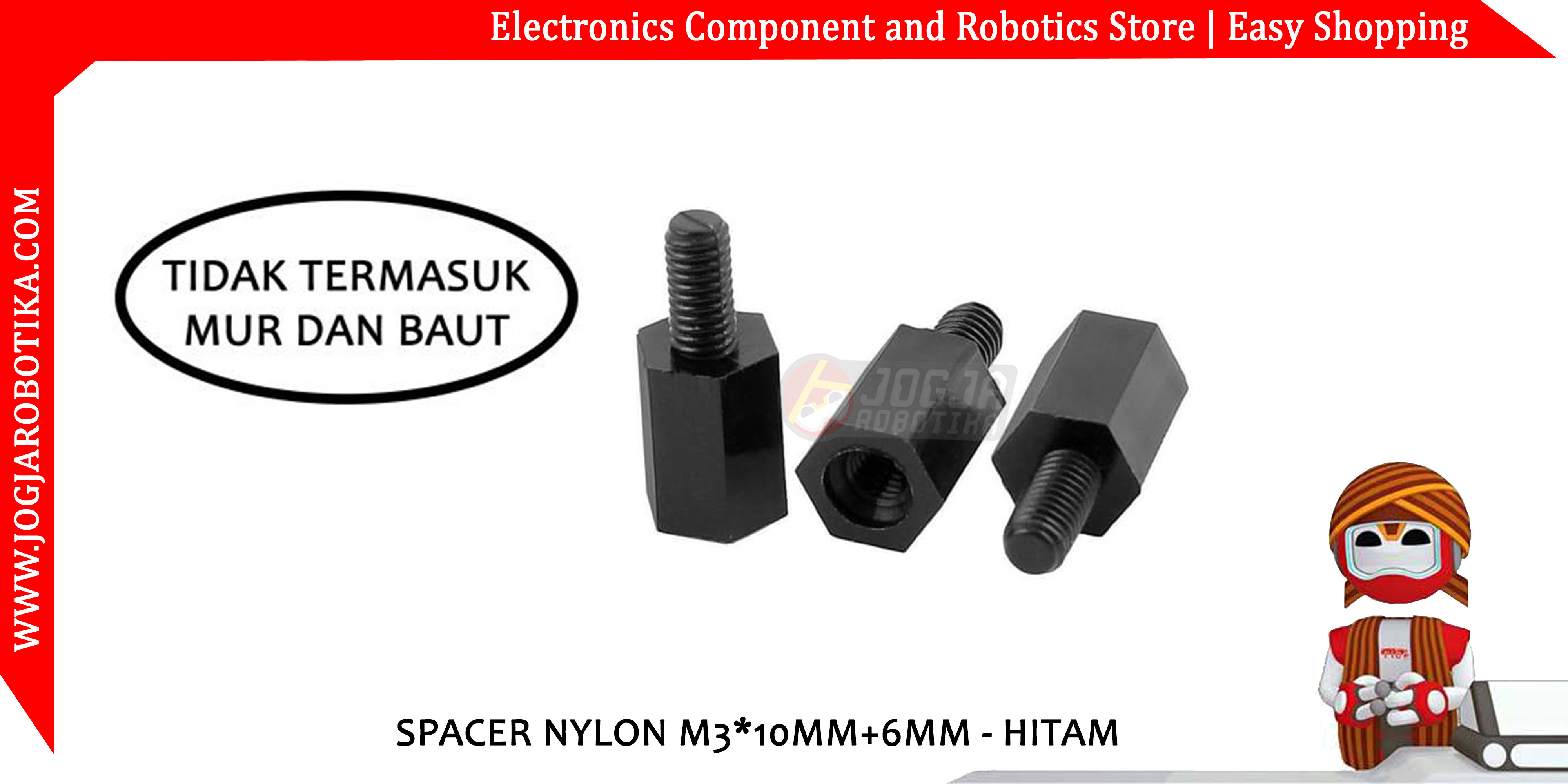 Spacer Nylon M3*10mm+6mm - Hitam