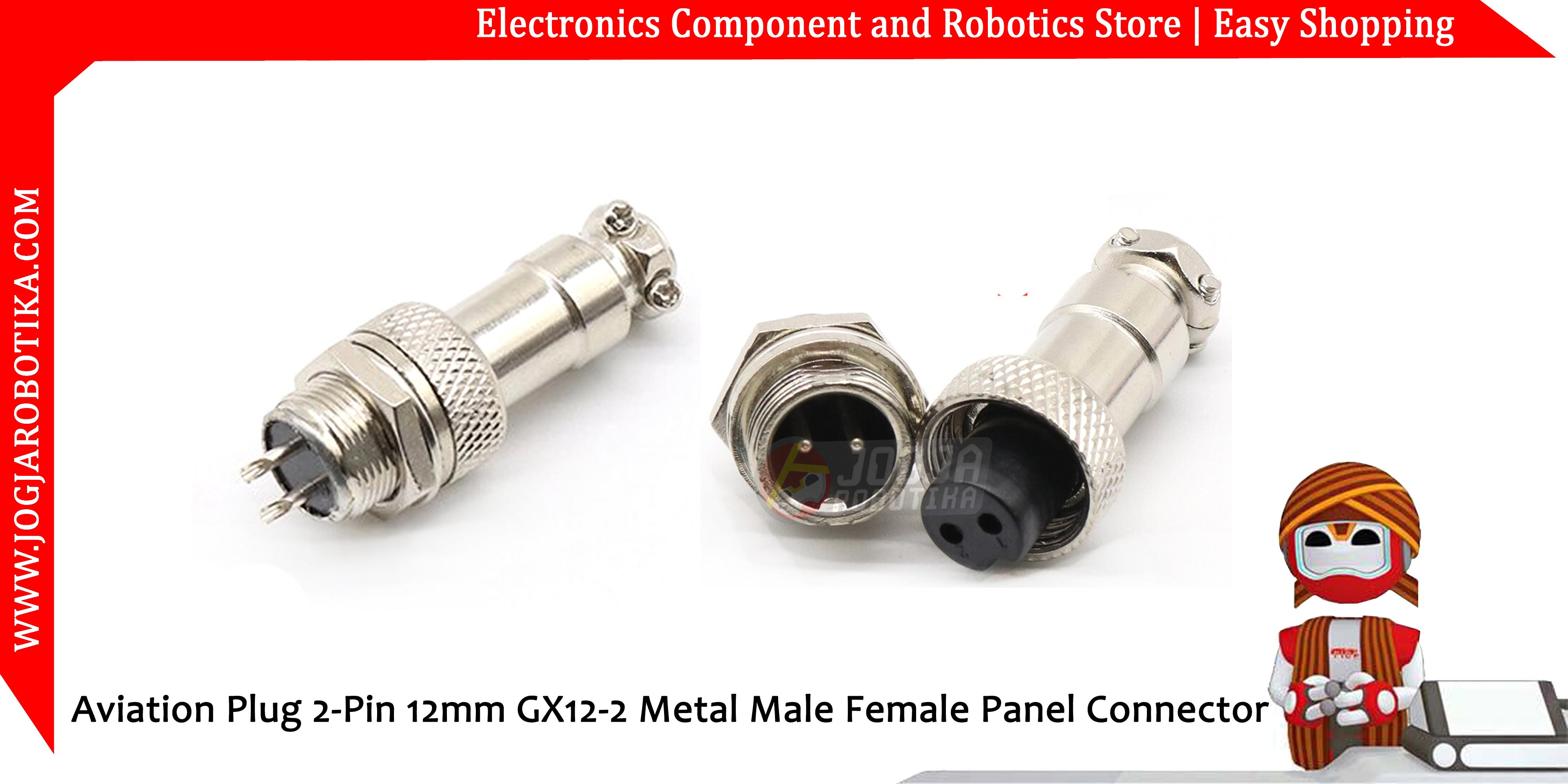 jual Aviation Plug 2-Pin 12mm GX12-2 Metal Male Female Panel Connector