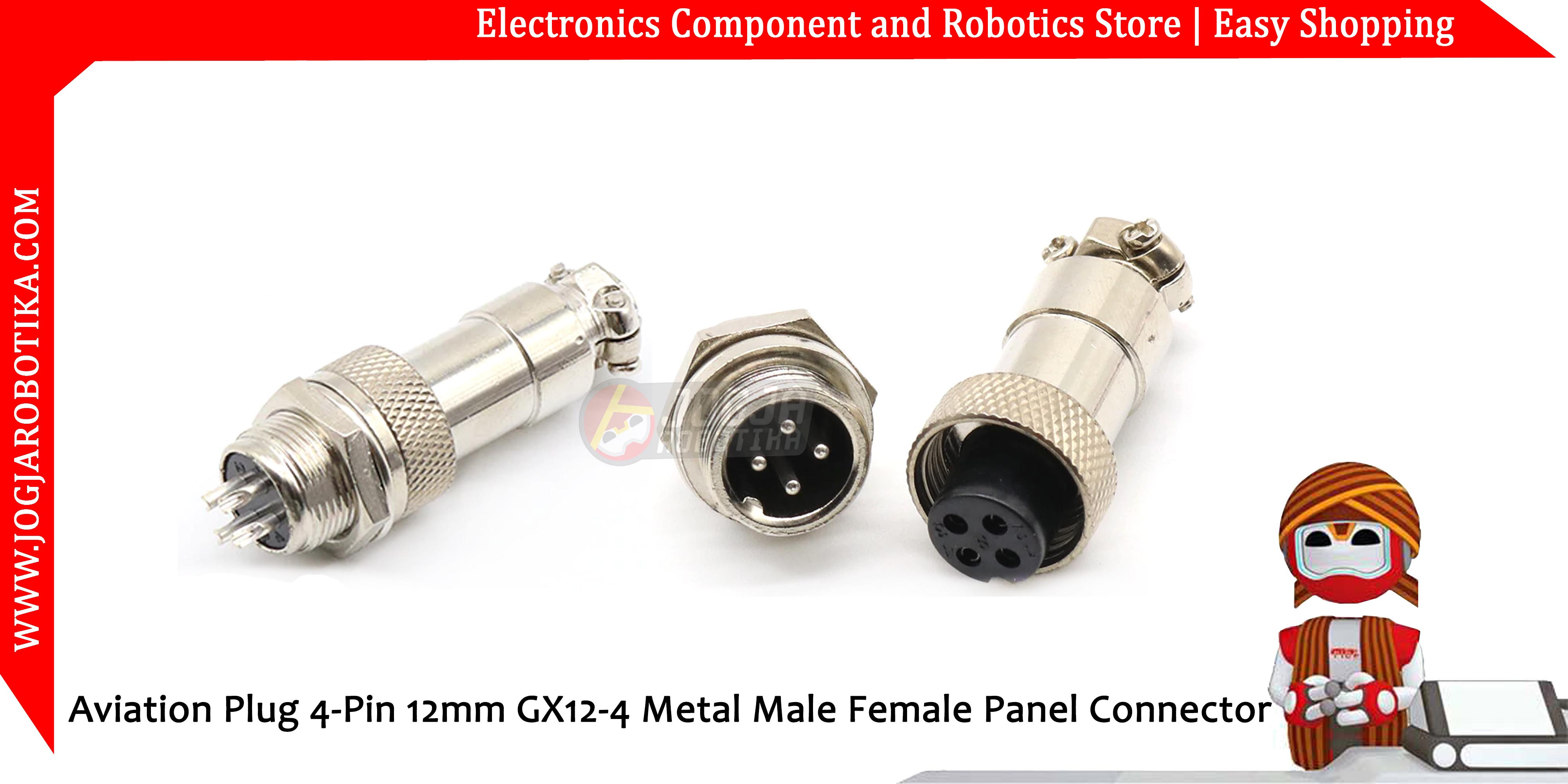 jual Aviation Plug 4-Pin 12mm GX12-4 Metal Male Female Panel Connector