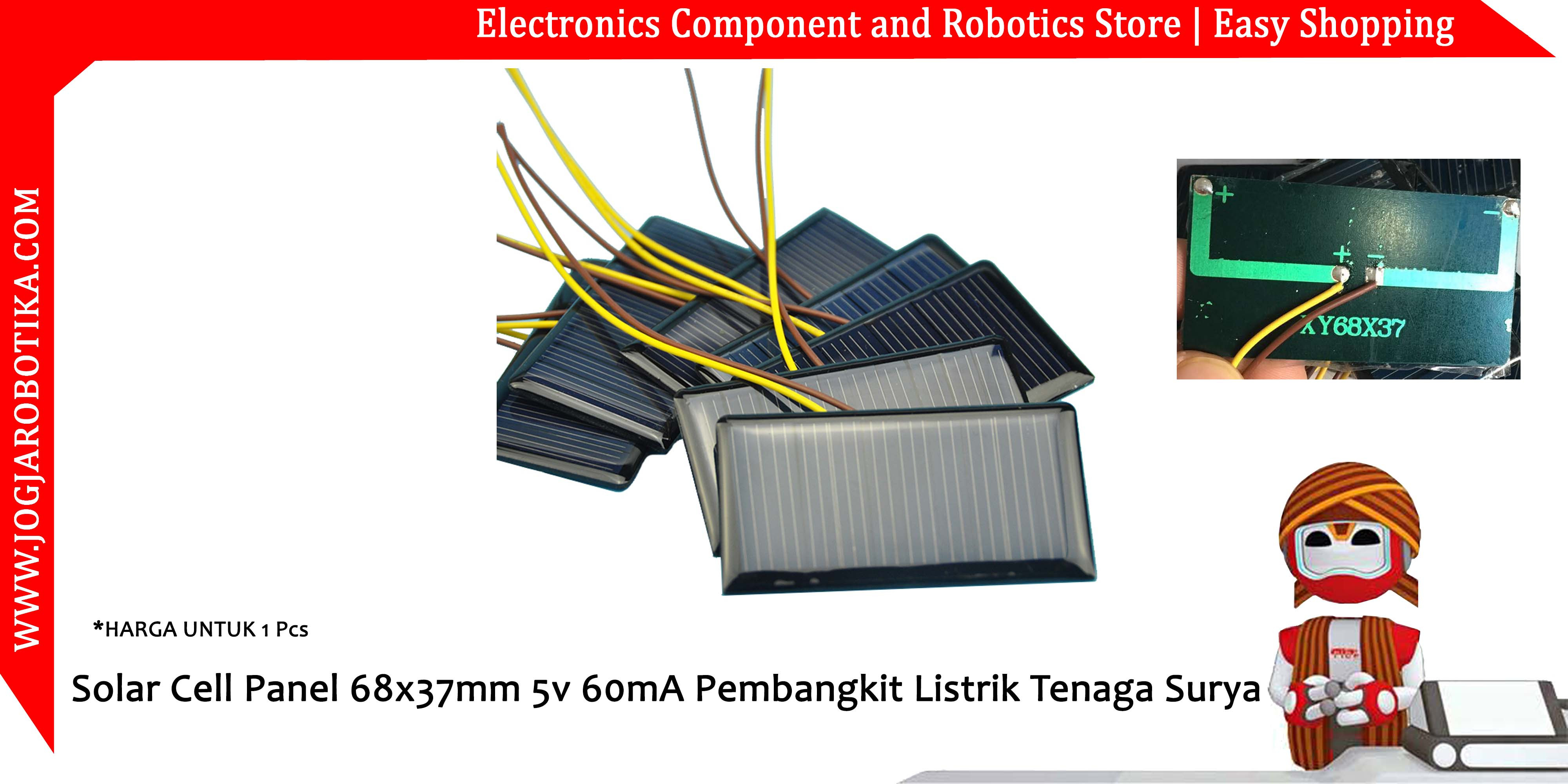 Solar Cell Panel 68x37mm 5v 60mA Pembangkit Listrik Tenaga Surya - Toko ...