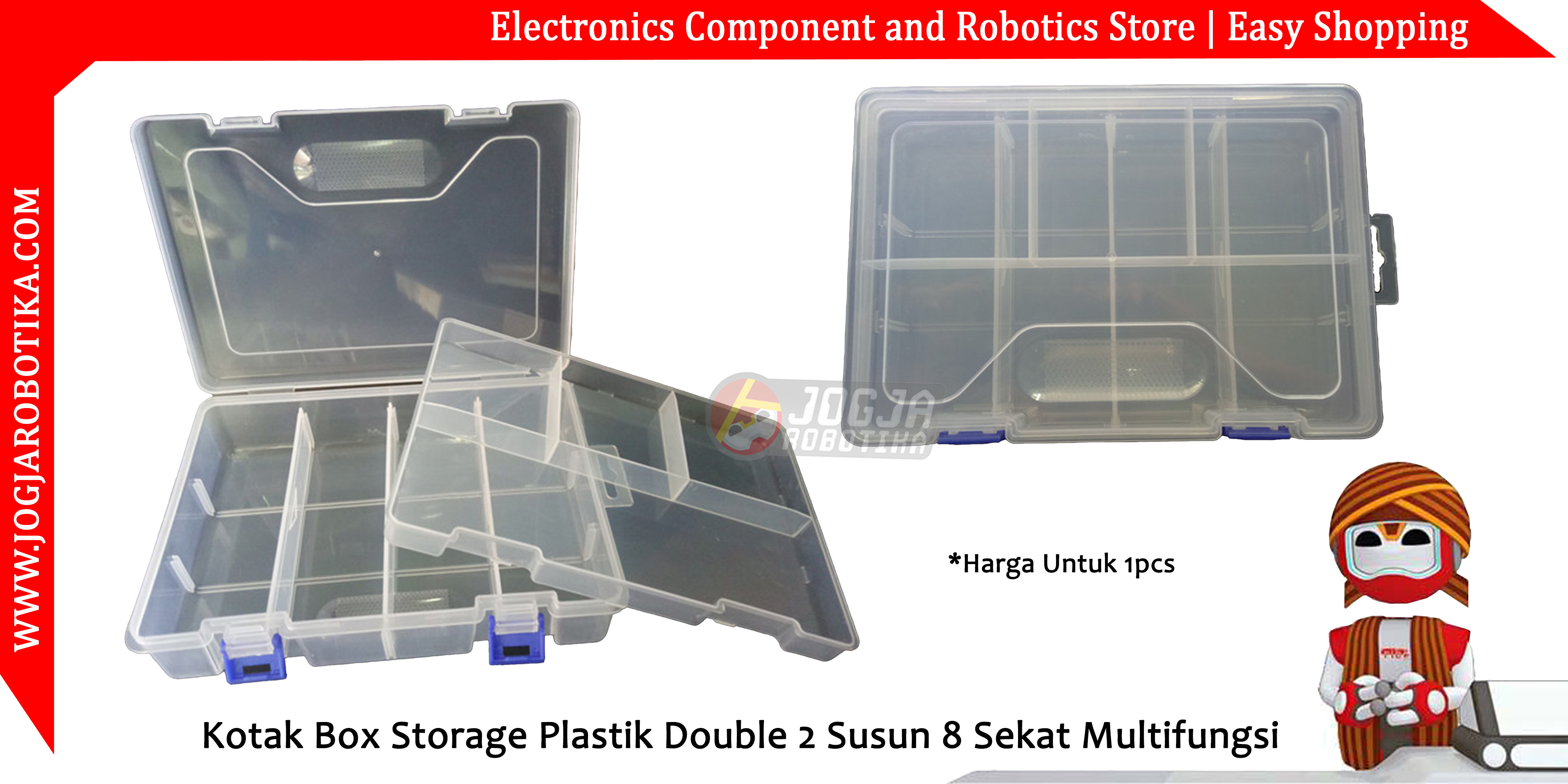 jual Kotak Box Storage Plastik Komponen Double 2 Susun 8 Sekat Multifungsi