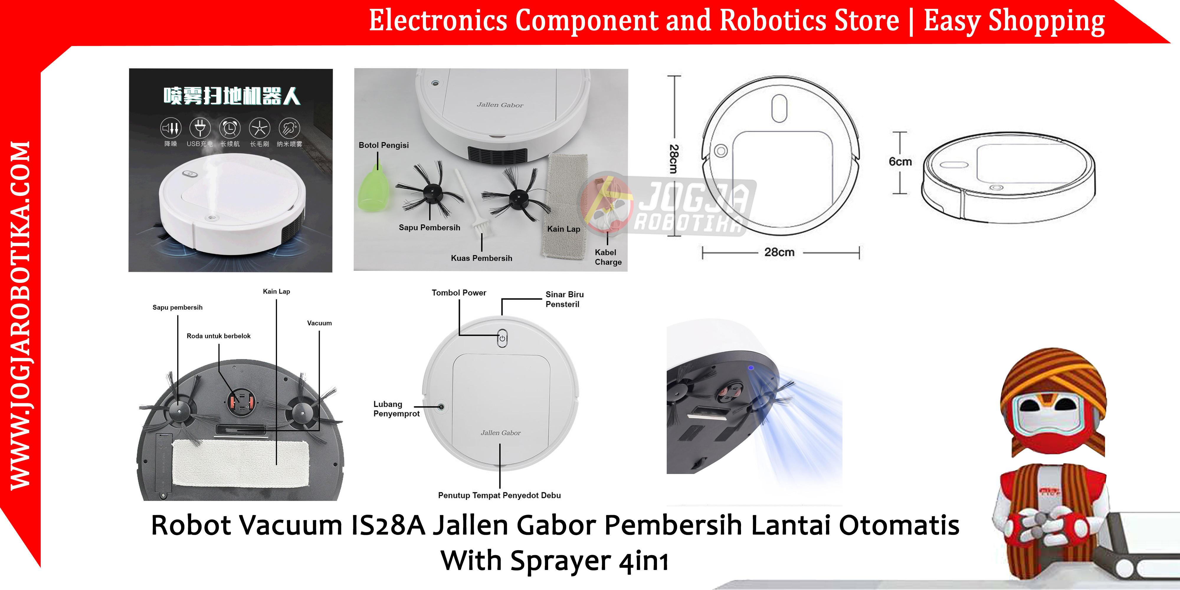 Robot Vacuum IS28A Jallen Gabor Pembersih Lantai Otomatis With Sprayer ...