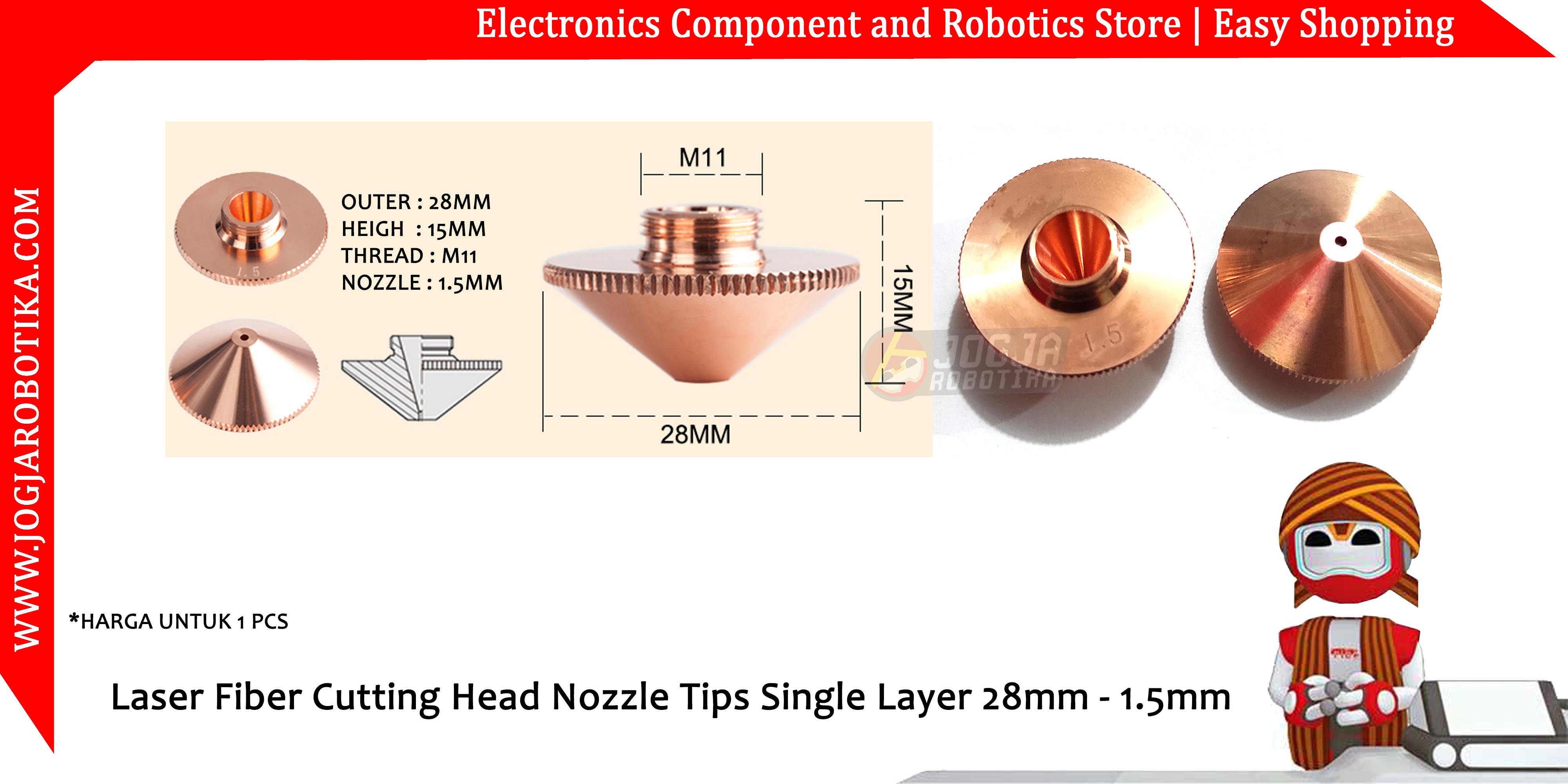 jual Laser Fiber Cutting Head Nozzle Tips Single Layer 28mm - 1.5mm