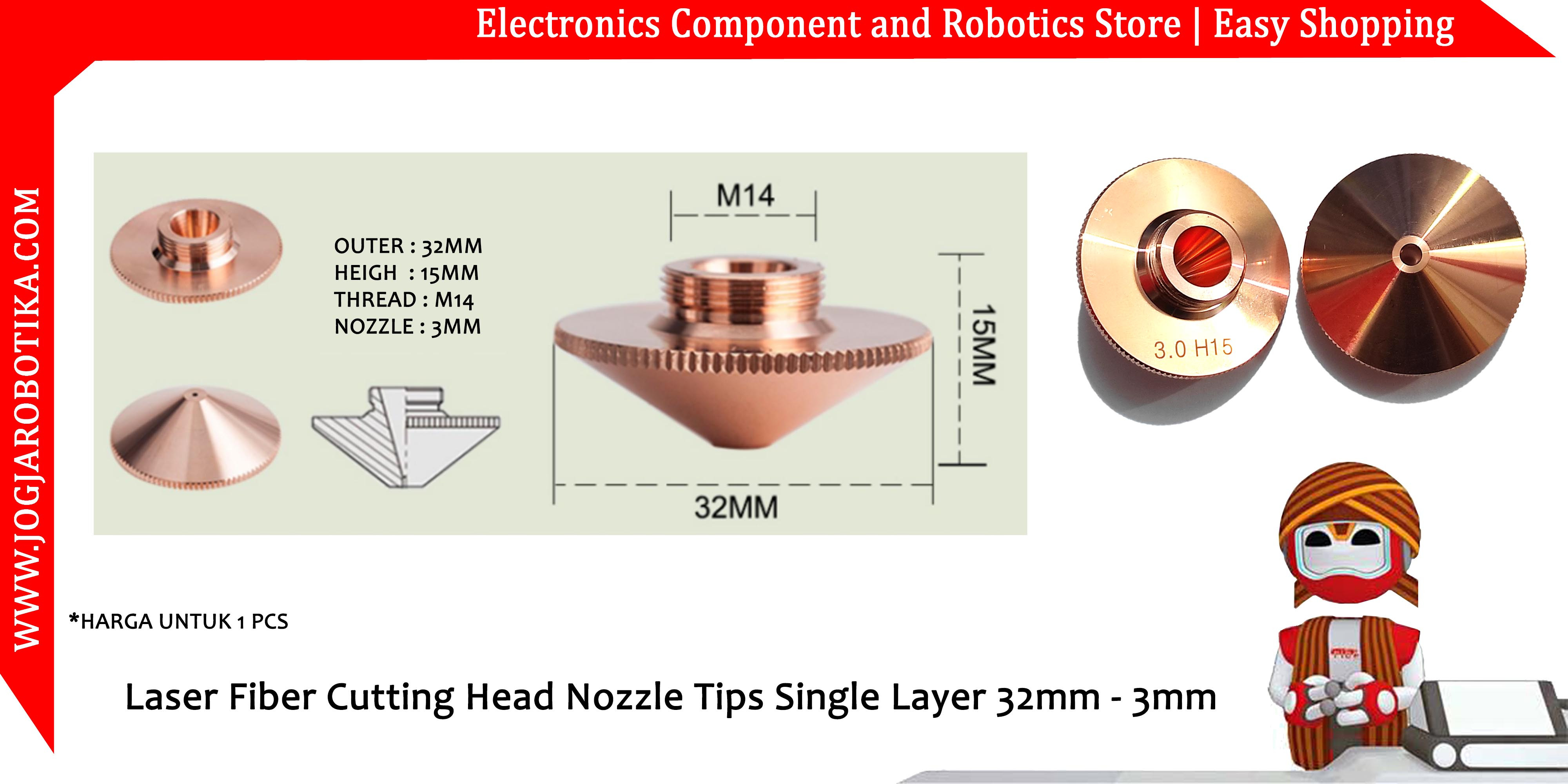 jual Laser Fiber Cutting Head Nozzle Tips Single Layer 32mm - 3mm