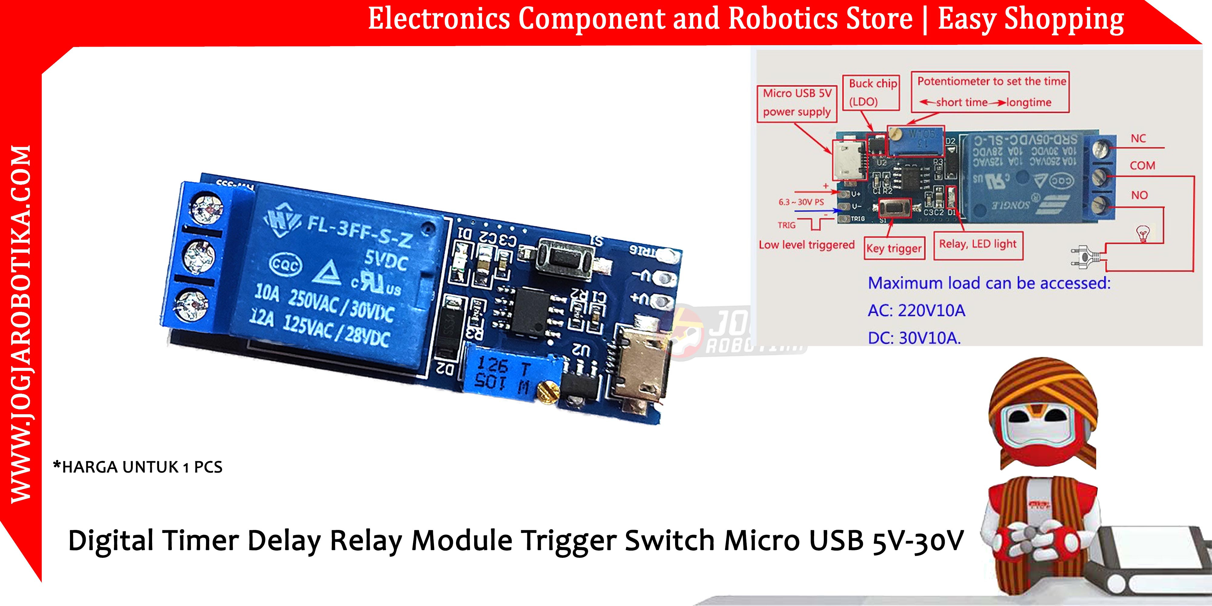Digital Timer Delay Relay Module Trigger Switch Micro USB 5V-30V - Toko ...