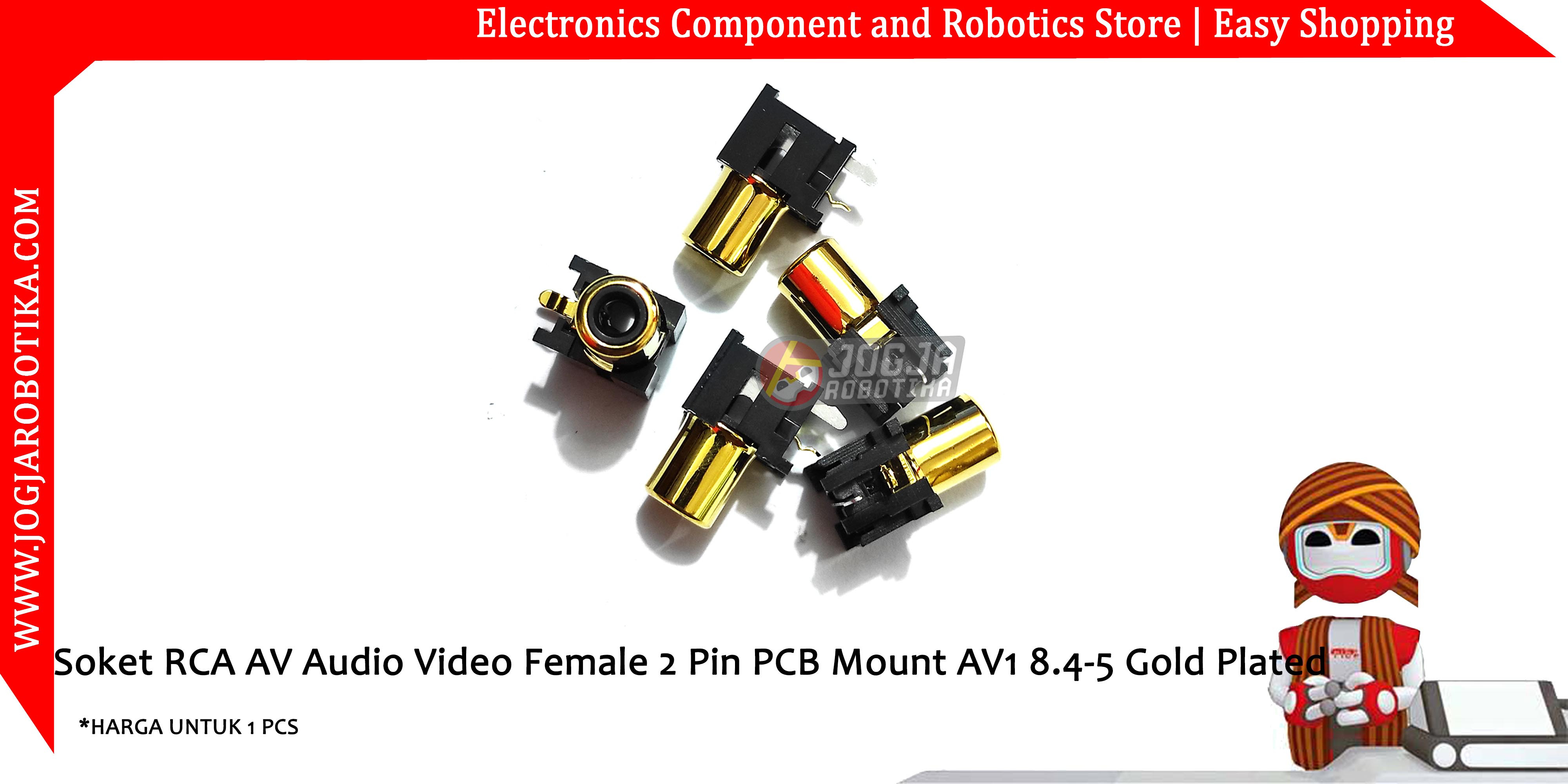 Jual Soket RCA AV Audio Video Female 2 Pin PCB Mount AV1 8.4-5 Gold Plated