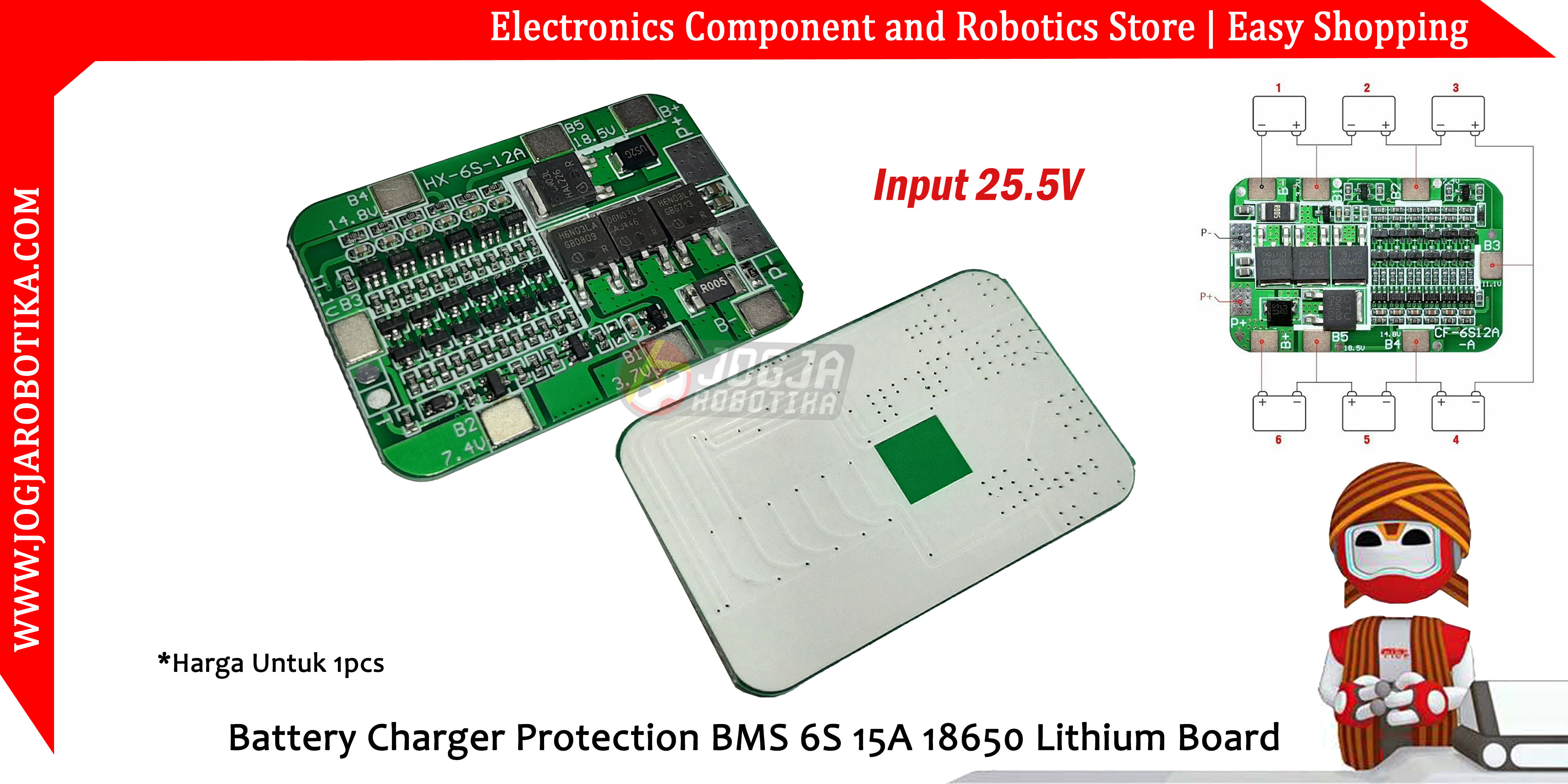 Battery Charger Protection BMS 6S 15A 18650 Lithium Board - Toko ...