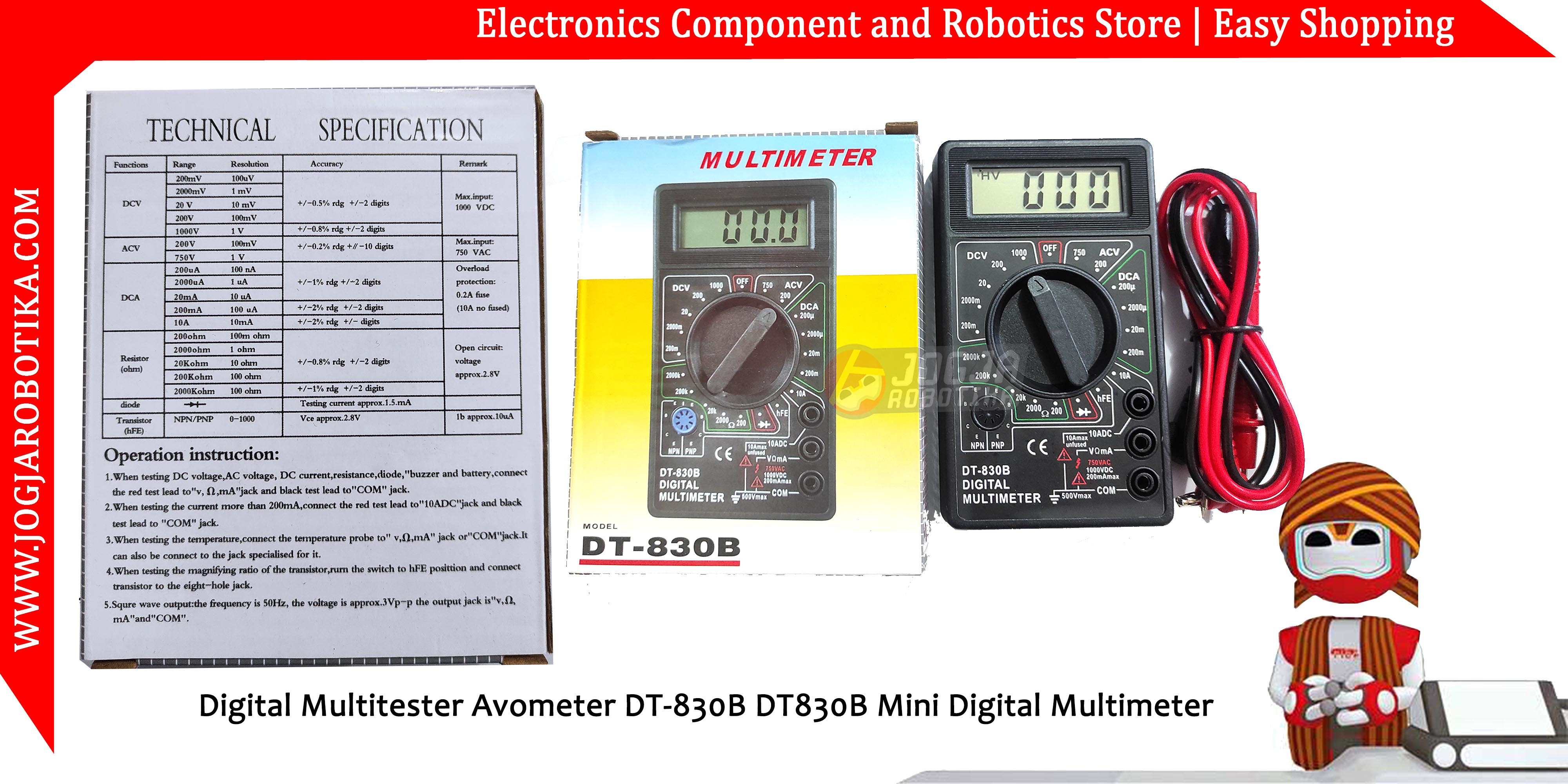 Digital Multitester Avometer DT-830B DT830B Mini Digital Multimeter ...