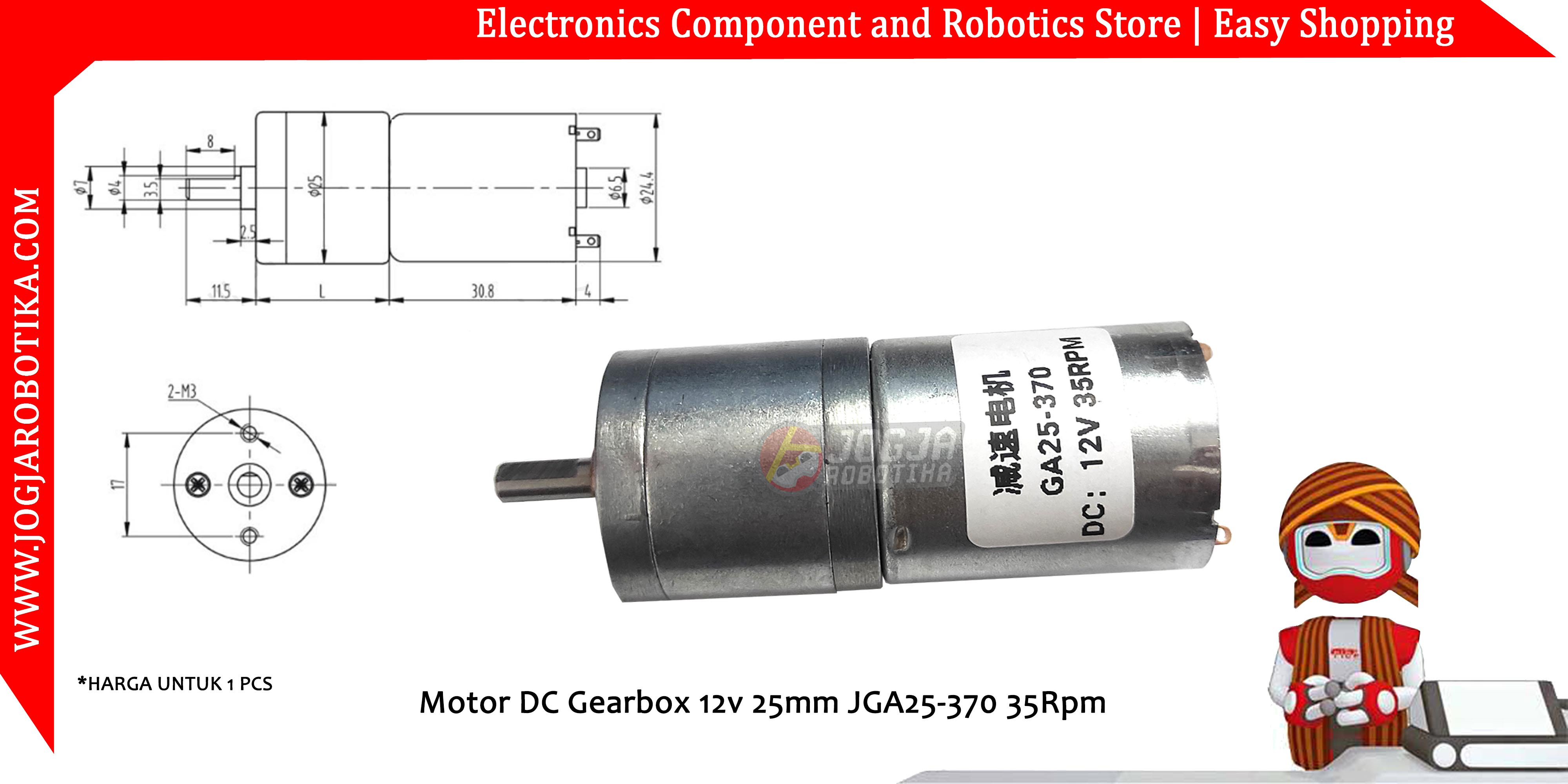 Motor DC Gearbox 12v 25mm JGA25-370 35Rpm