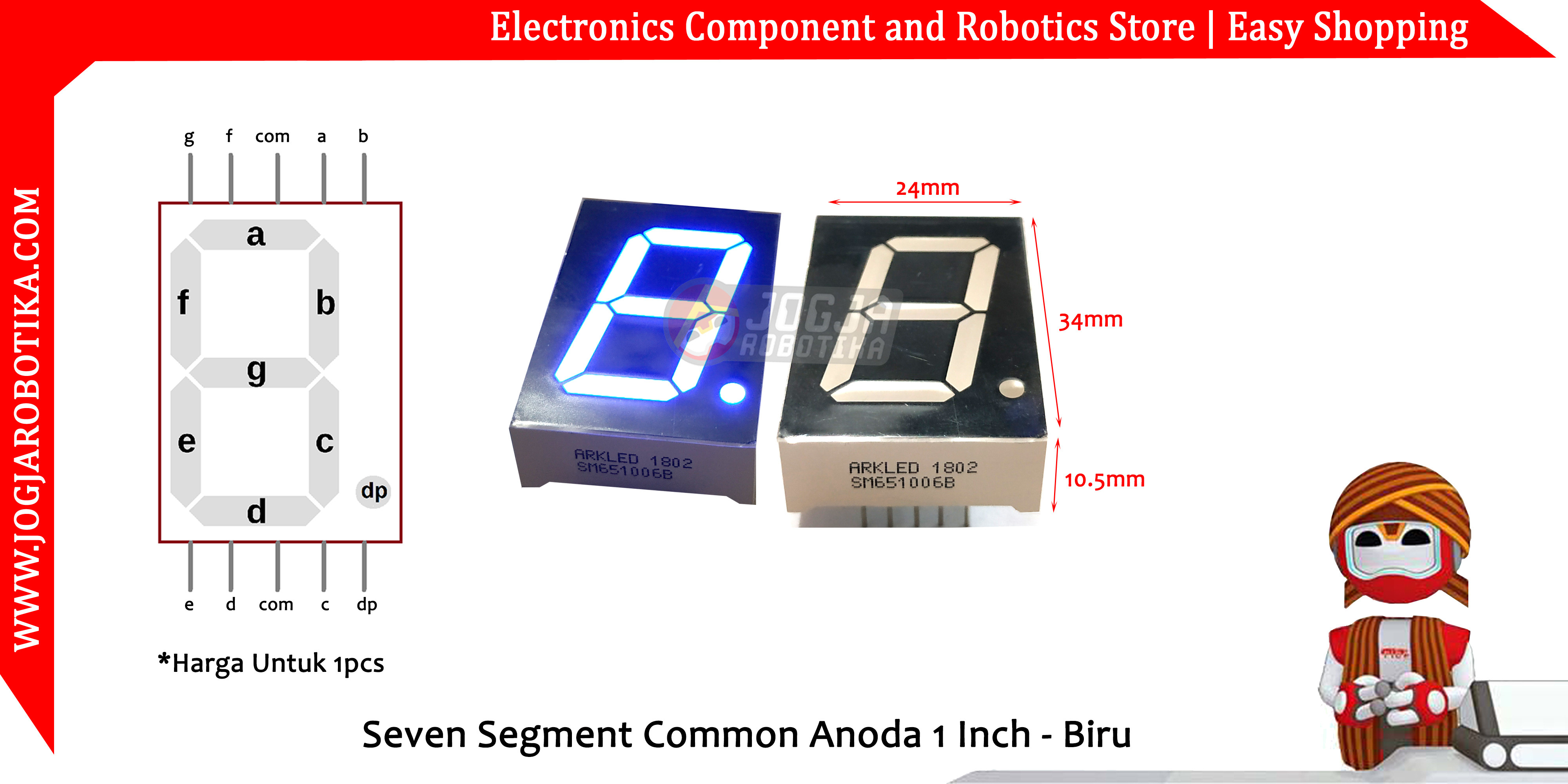 SEVEN SEGMENT BIRU 1 INCH SM651006B 7 SEGMEN COMMON ANODA - Toko ...