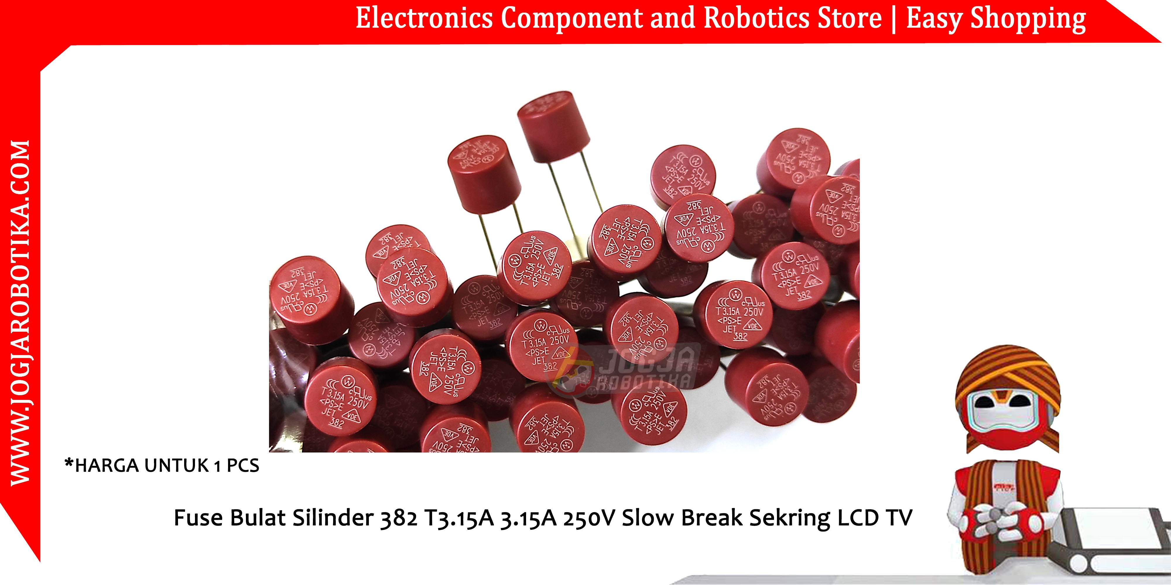 Fuse Bulat Silinder 382 T3.15A 3.15A 250V Slow Break Sekring LCD TV