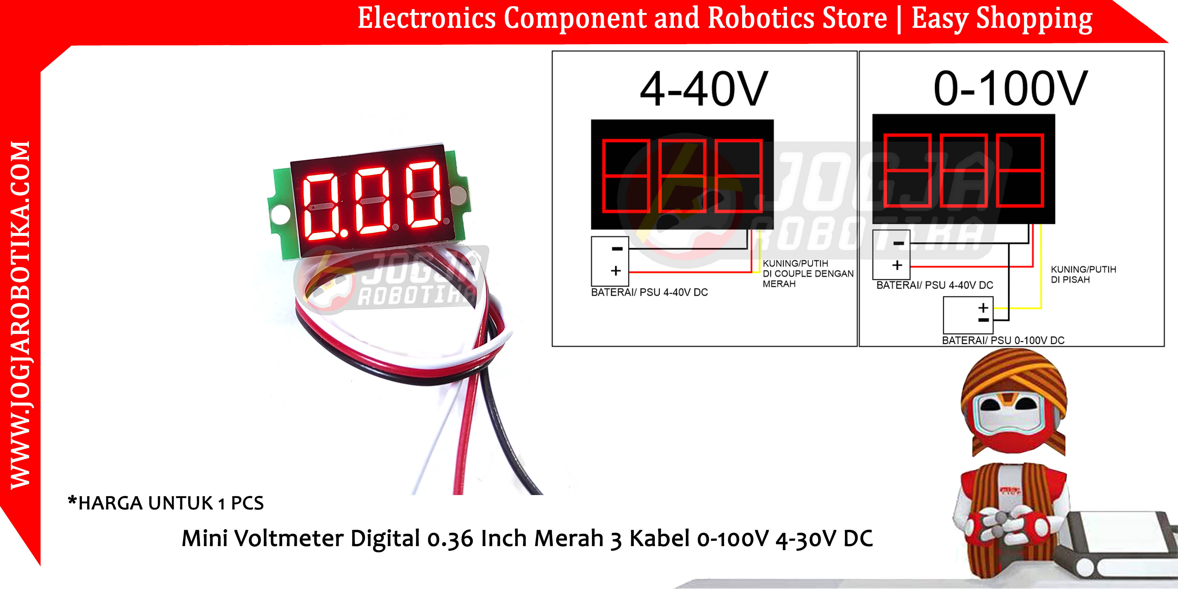 Jual Mini DC 3.0-30V Voltmeter