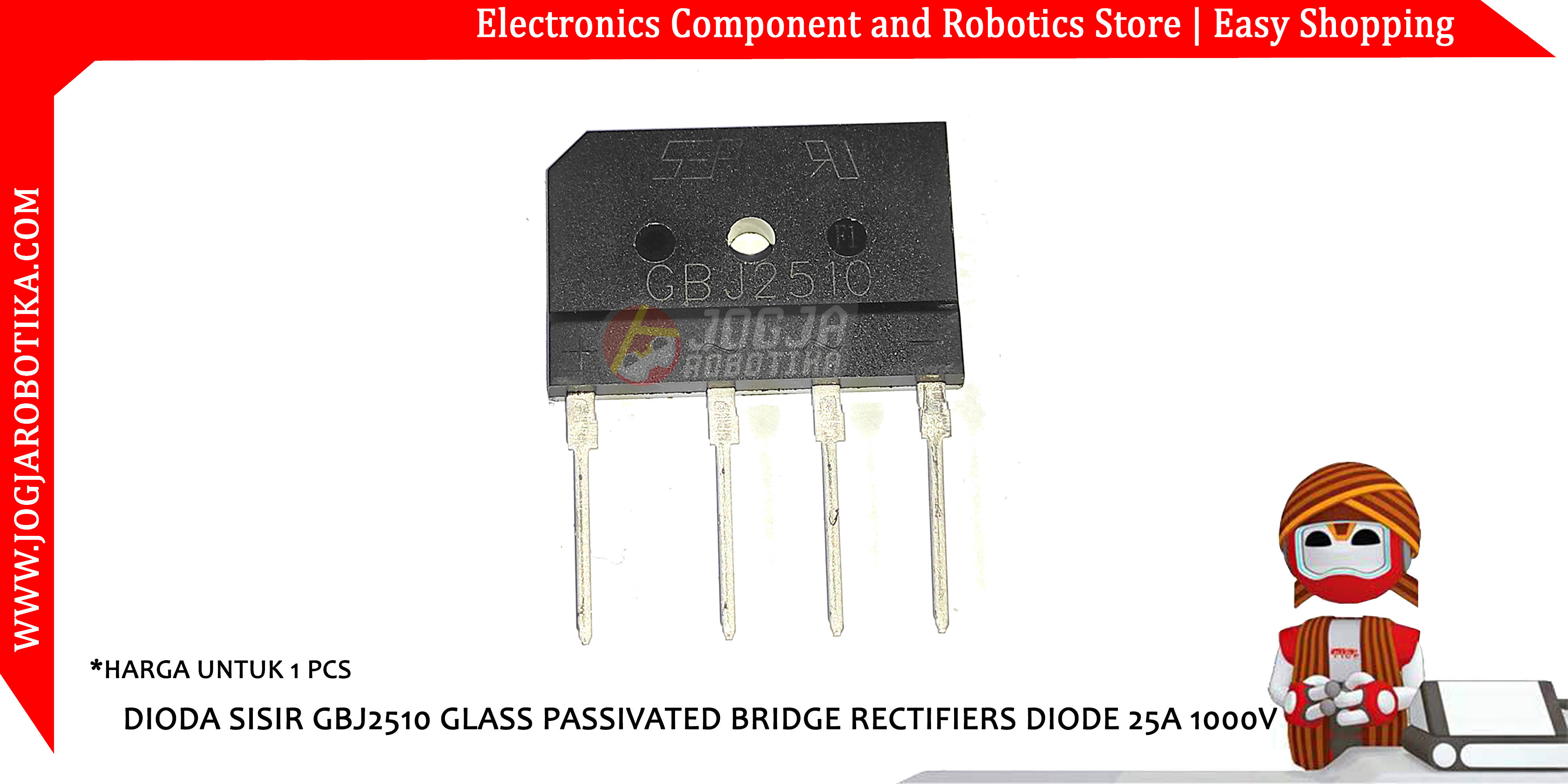 DIODA SISIR GBJ2510 GLASS PASSIVATED BRIDGE RECTIFIERS DIODE 25A 1000V
