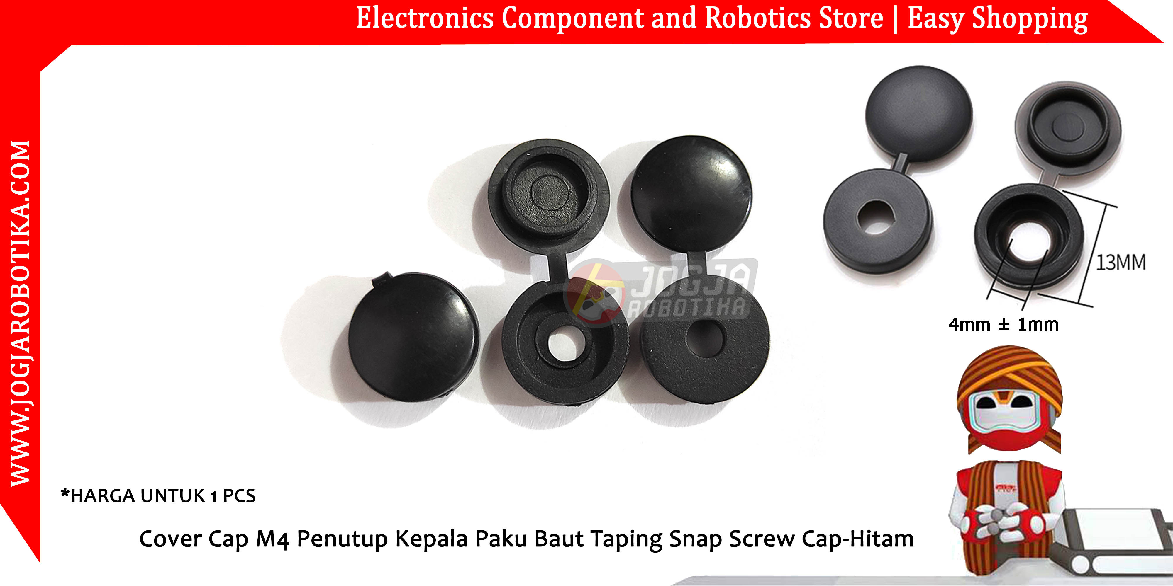 Cover Cap M4 Penutup Kepala Paku Baut Taping Snap Screw Cap-Hitam